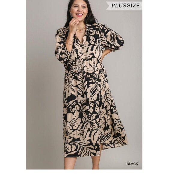 Umgee | Dresses | Umgee Plus Black Cream Floral Two Tone Print Tiered ...